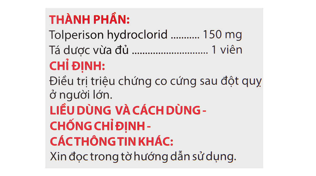 Mynarac 150mg điều trị triệu chứng co cứng cơ sau đột quỵ (6 vỉ x 10 ...