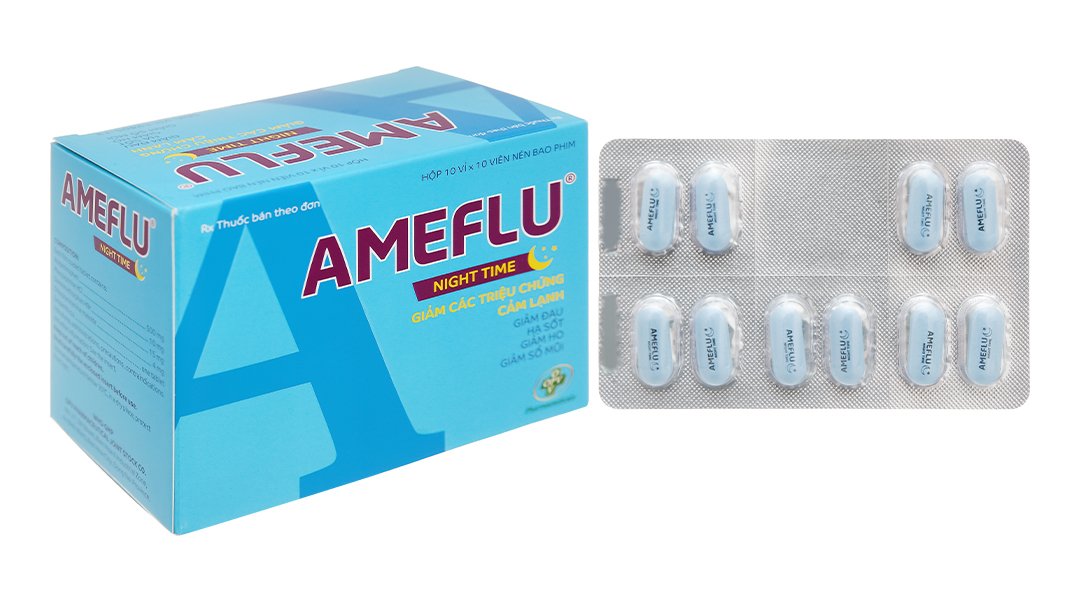 Ameflu Night Time giảm các triệu chứng cảm cúm, cảm lạnh (10 vỉ x 10 ...