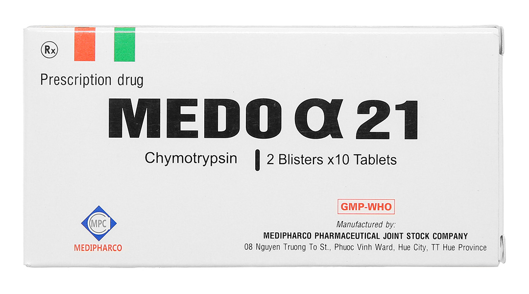 Medo alpha 21 4200IU trị phù nề sau chấn thương, phẩu thuật, bỏng (2 vỉ ...