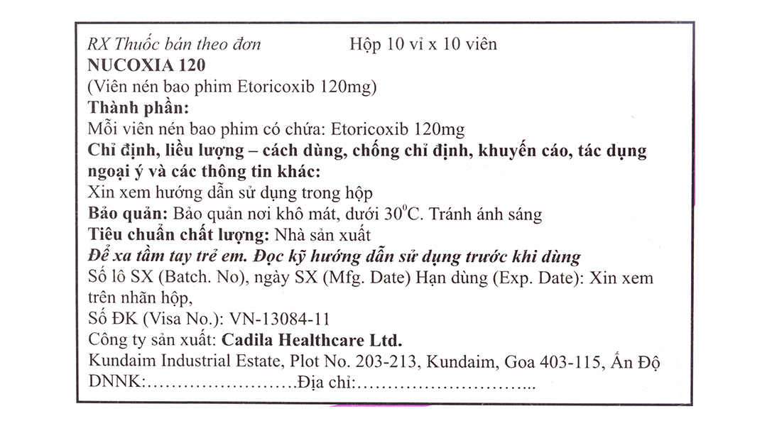 Thuốc Nucoxia 120 giảm đau, kháng viêm xương khớp (10 vỉ x 10 viên ...