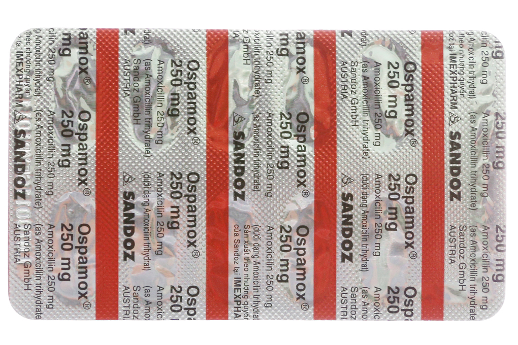 Ospamox 250mg trị nhiễm trùng do các vi khuẩn nhạy cảm với Amoxicillin ...