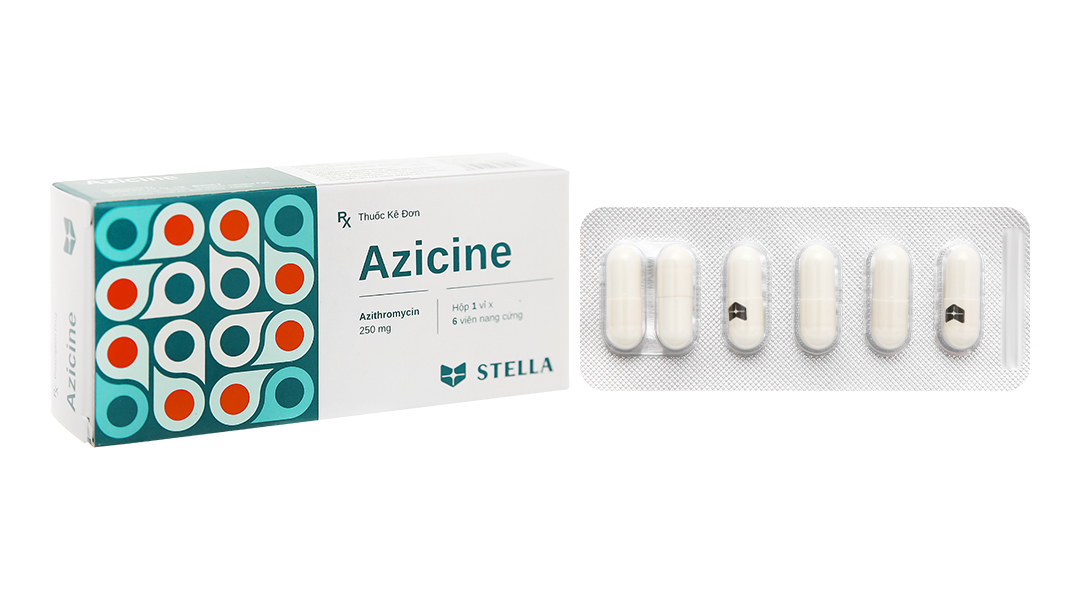 Azicine 250mg trị viêm họng, viêm amidan, viêm xoang (1 vỉ x 6 viên ...