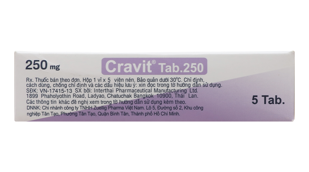 Cravit Tab 250 trị nhiễm khuẩn (1 vỉ x 5 viên) - 01/2026 ...