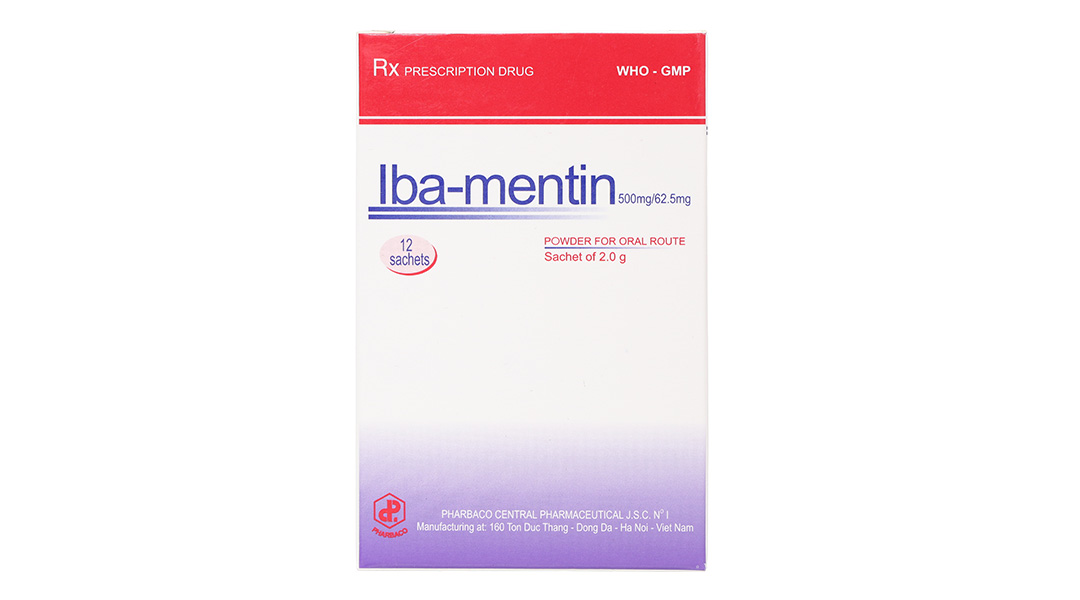 Bột pha hỗn dịch uống Iba-Mentin 500mg/62.5mg trị nhiễm khuẩn (12 gói x ...