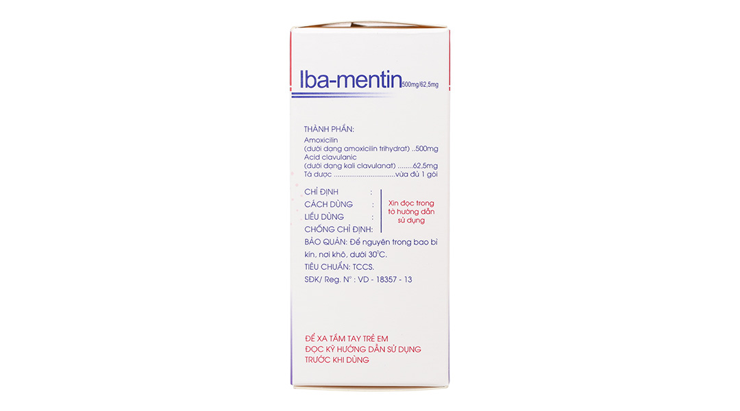 Bột pha hỗn dịch uống Iba-Mentin 500mg/62.5mg trị nhiễm khuẩn (12 gói x ...