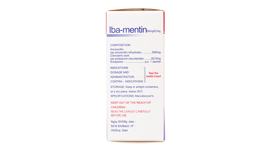 Bột pha hỗn dịch uống Iba-Mentin 500mg/62.5mg trị nhiễm khuẩn (12 gói x ...