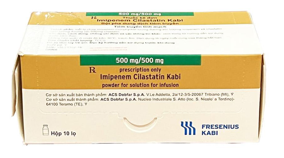 Bột pha tiêm Imipenem Cilastatin Kabi 500mg/500mg điều trị nhiễm khuẩn hộp 10 lọ - 08/2025 ...