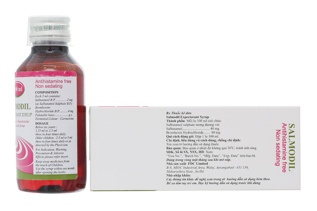 Siro Salmodil Expectorant 40/80mg trị ho đàm, viêm phế quản chai 100ml ...