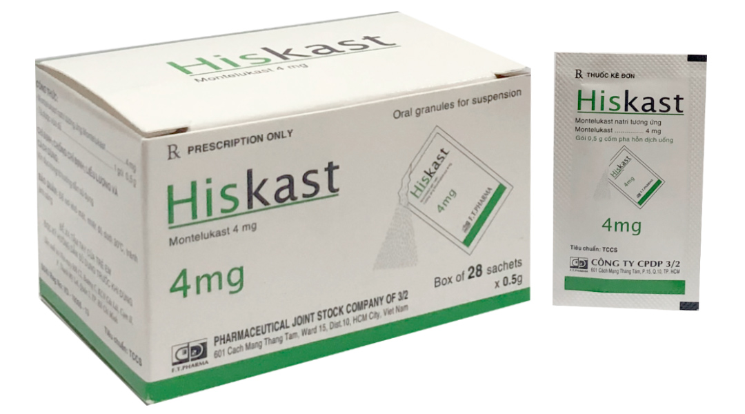 Cốm pha hỗn dịch uống Hiskast 4mg trị hen suyễn (28 gói x 0.5g) - 05/ ...