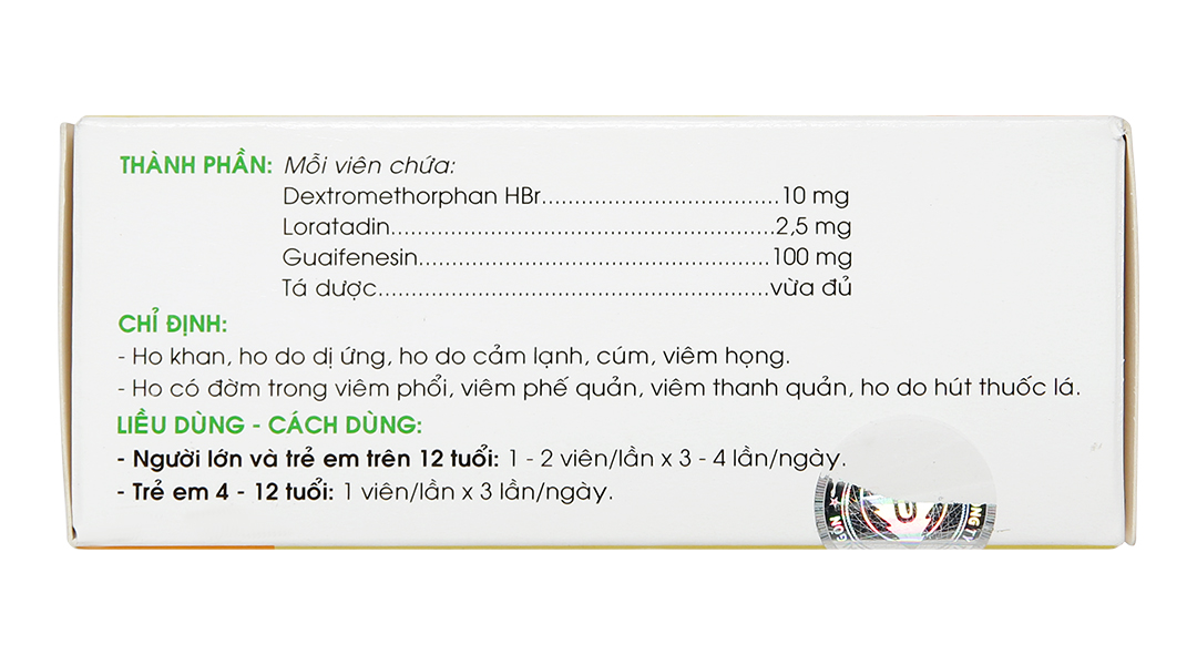 Methorphan trị ho trong bệnh lý hô hấp (10 vỉ x 10 viên) - 08/2025 ...