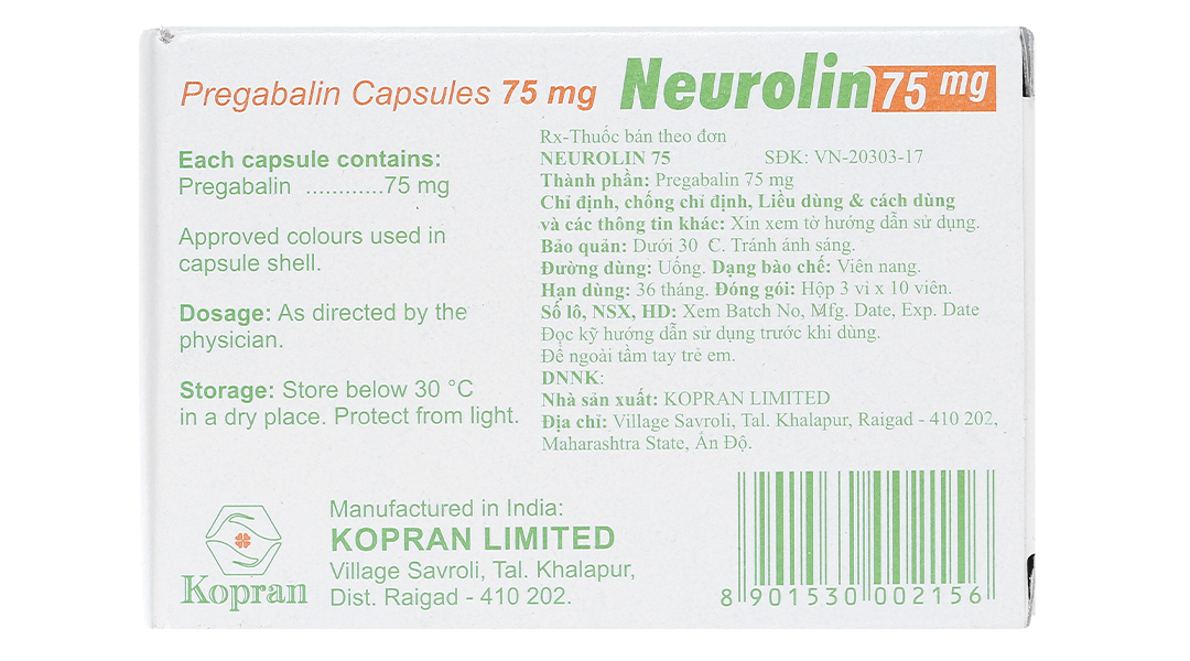 Neurolin 75mg trị động kinh, đau dây thần kinh (3 vỉ x 10 viên) - 10/ ...