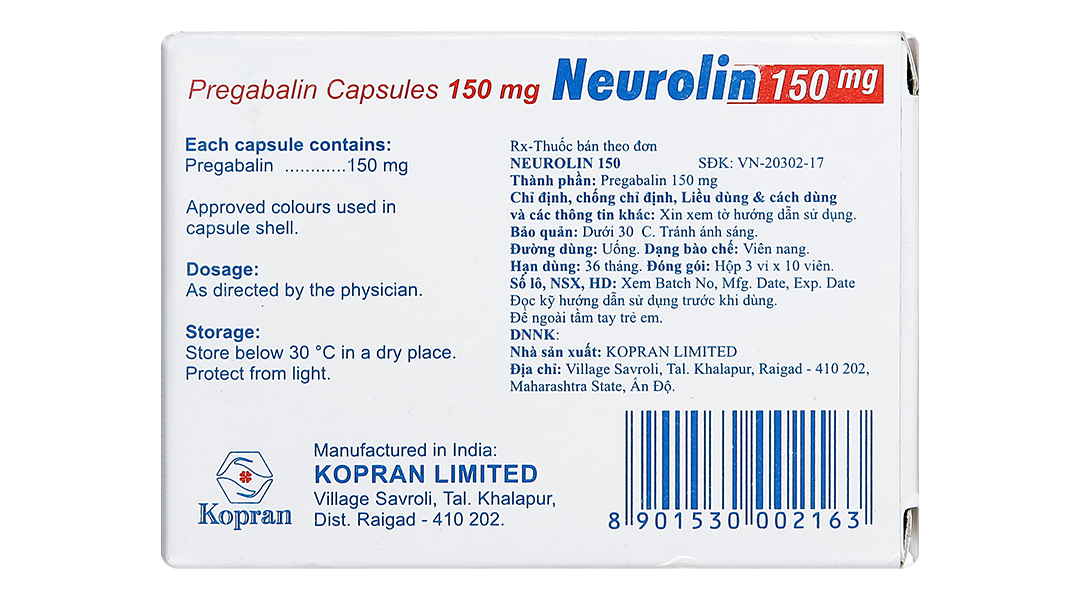Neurolin 150mg trị động kinh, đau dây thần kinh (3 vỉ x 10 viên) - 09/ ...