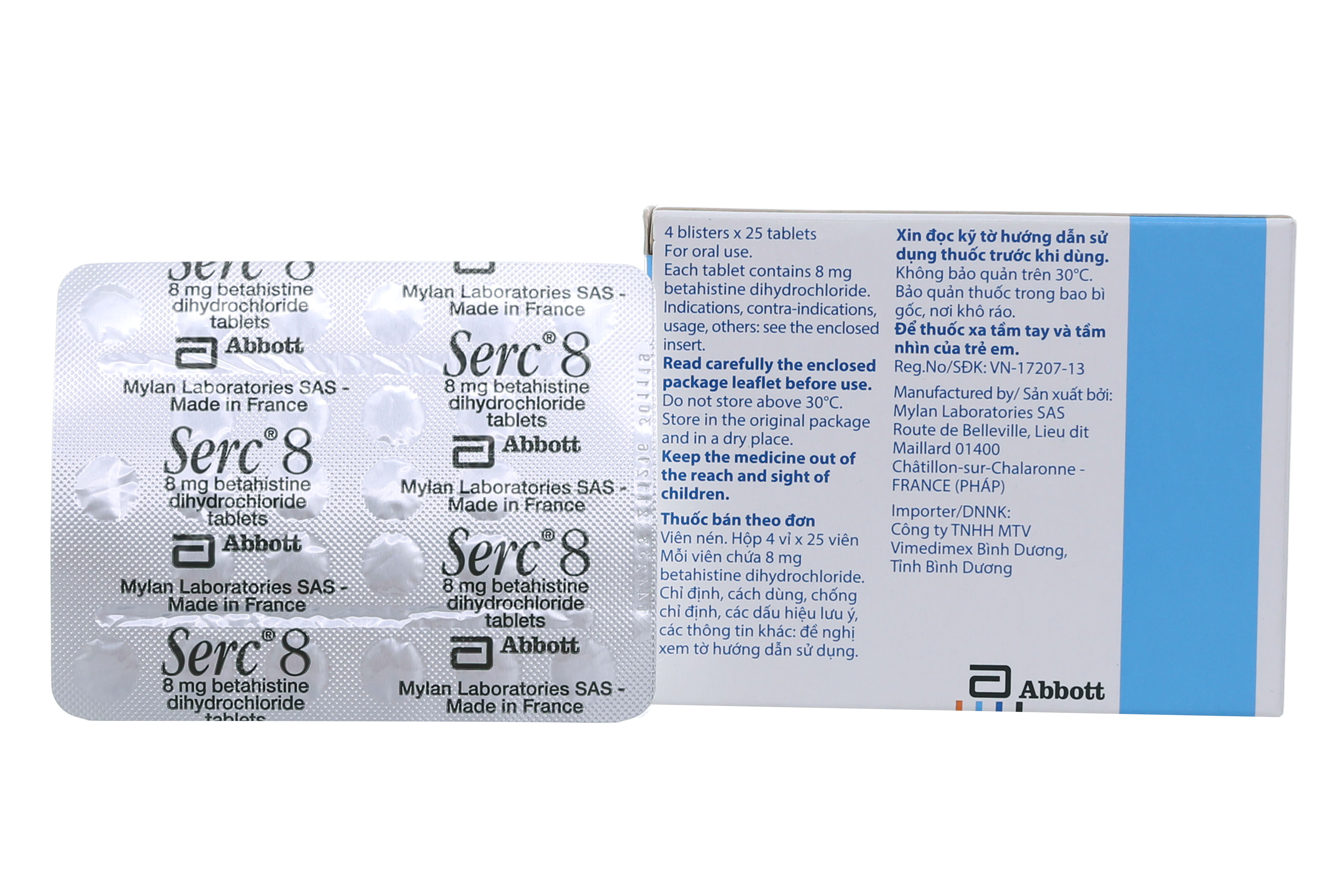 Serc 8mg trị chóng mặt tiền đình (4 vỉ x 25 viên) - 11/2024 ...