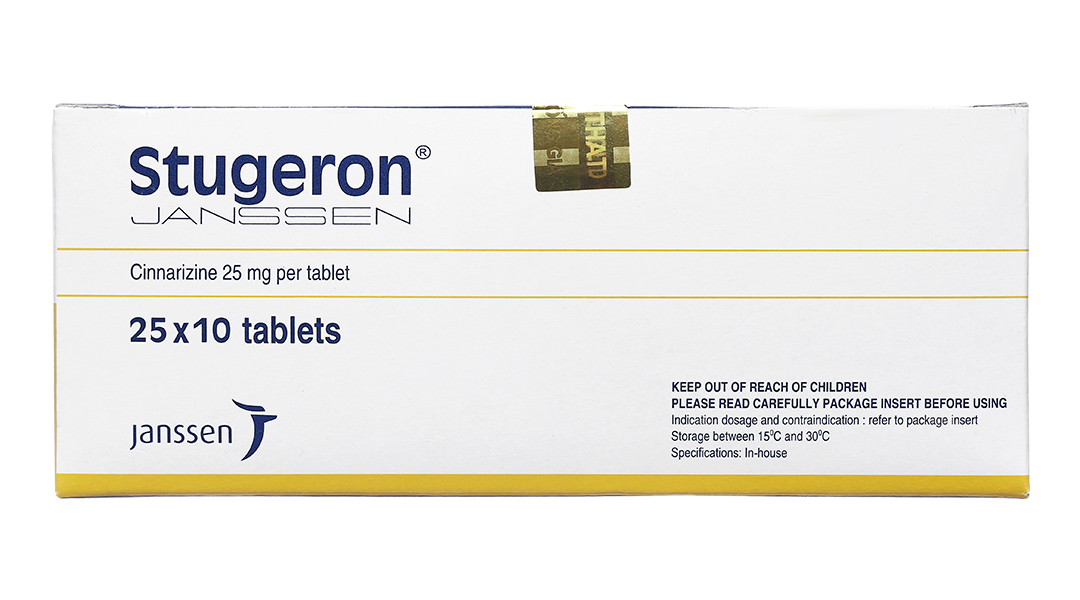 Stugeron 25mg trị rối loạn tuần hoàn não, say tàu xe (25 vỉ x 10 viên ...