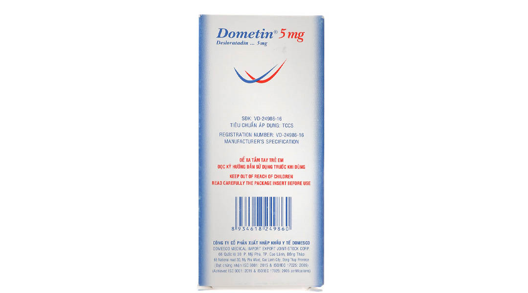 Dometin 5mg trị viêm mũi dị ứng, mày đay (3 vỉ x 10 viên) - 05/2026 ...