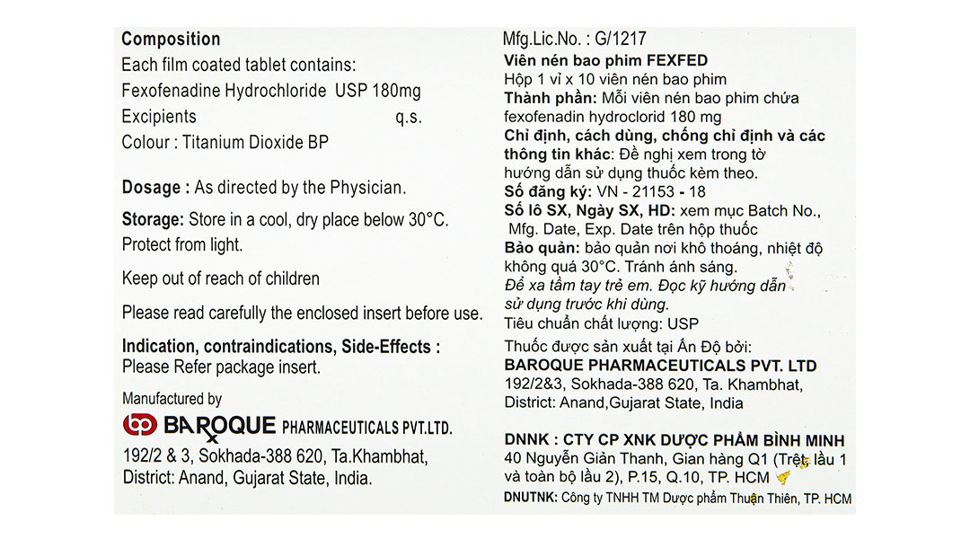 Fexfed 180mg giảm triệu chứng viêm mũi dị ứng theo mùa (1 vỉ x 10 viên ...