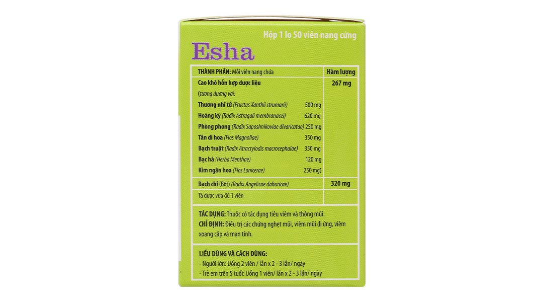 Thuốc Esha trị viêm xoang, viêm mũi dị ứng lọ 50 viên - 05/2026 ...