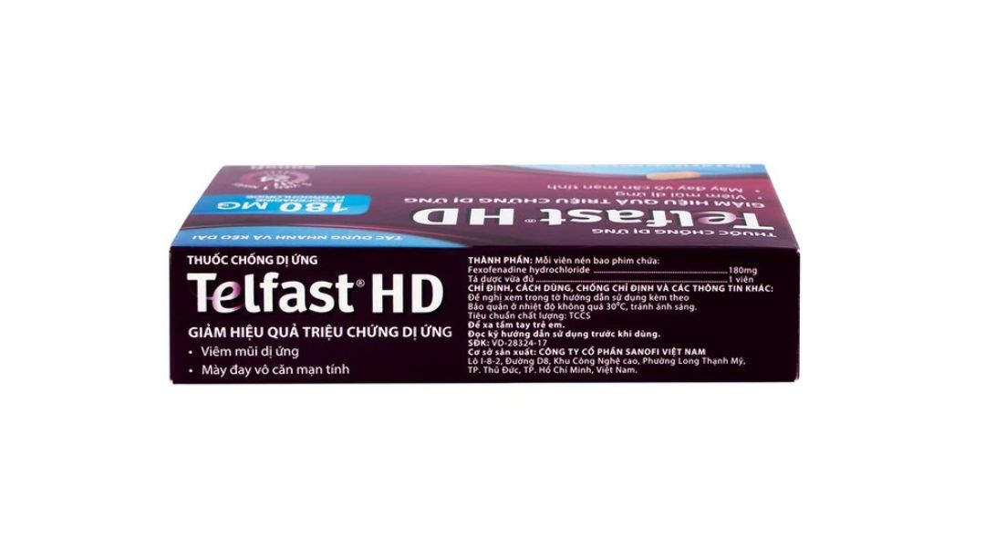 Telfast HD 180mg trị viêm mũi dị ứng, mề đay vô căn mạn tính (3 vỉ x 10 ...