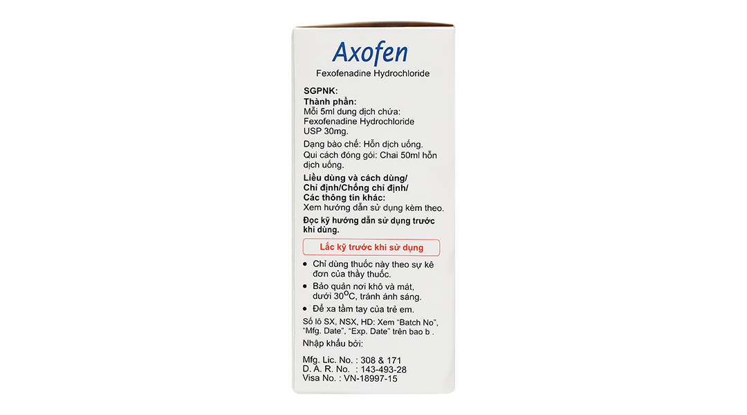 Hỗn dịch uống Axofen trị viêm mũi dị ứng, mày đay chai 50ml - 12/2025 ...