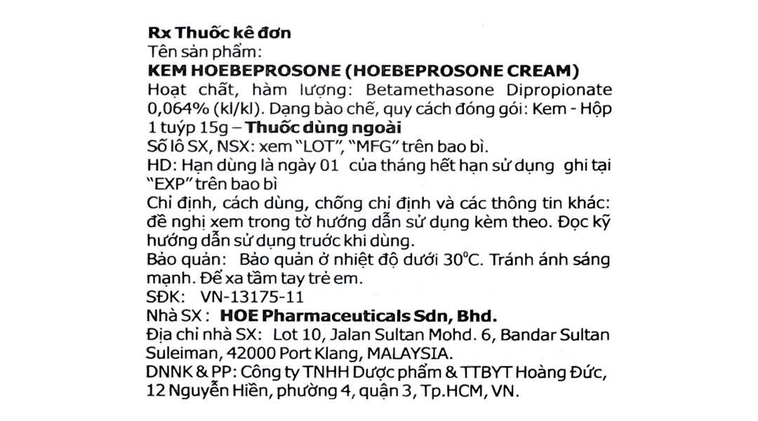 HOEBeprosone Cream trị viêm da tuýp 15g - 03/2026 | nhathuocankhang.com