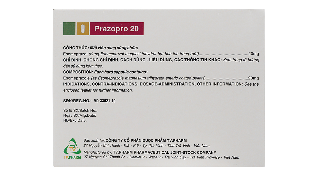 Thuốc Prazopro 20 trị trào ngược và loét dạ dày (2 vỉ x 7 viên) - 08/ ...