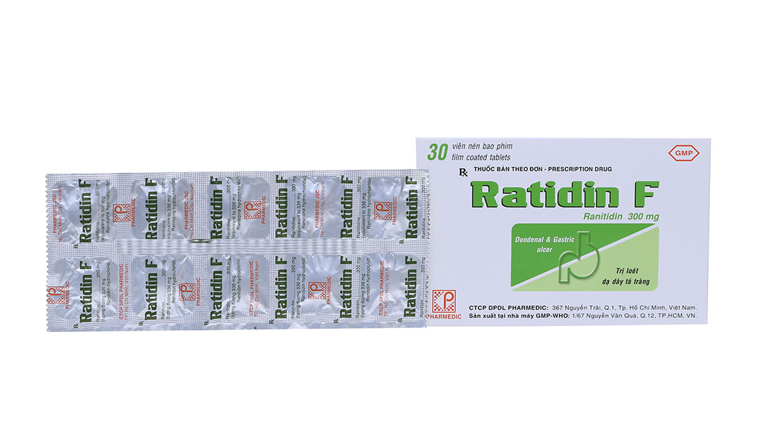 Thuốc Ratidin F 300mg trị trào ngược dạ dày, thực quản (3 vỉ x 10 viên ...