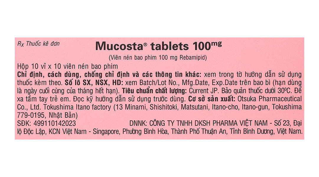 Thuốc Mucosta 100mg trị viêm loét dạ dày (10 vỉ x 10 viên) - 01/2026 ...