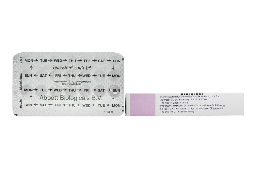 Femoston Conti 1mg/5mg trị thiếu estrogen do mãn kinh (1 vỉ x 28 viên ...