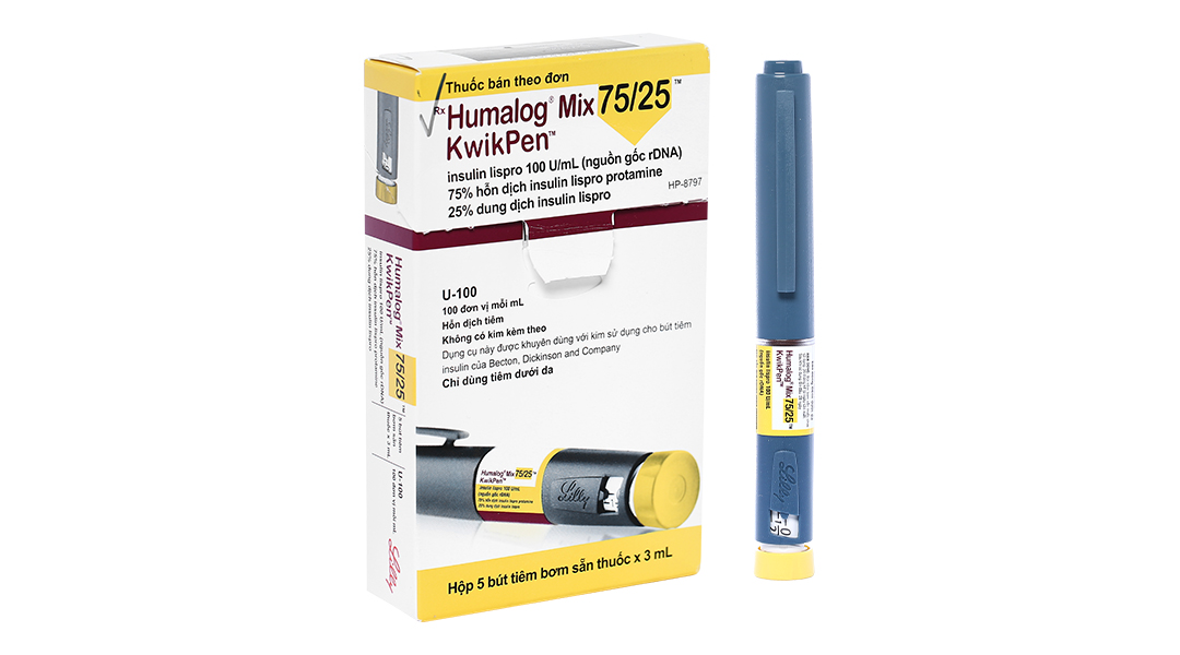 Bút tiêm Humalog Mix 75/25 KwikPen 100IU/ml trị đái tháo đường (5 cây x 3ml) - 08/2025 ...