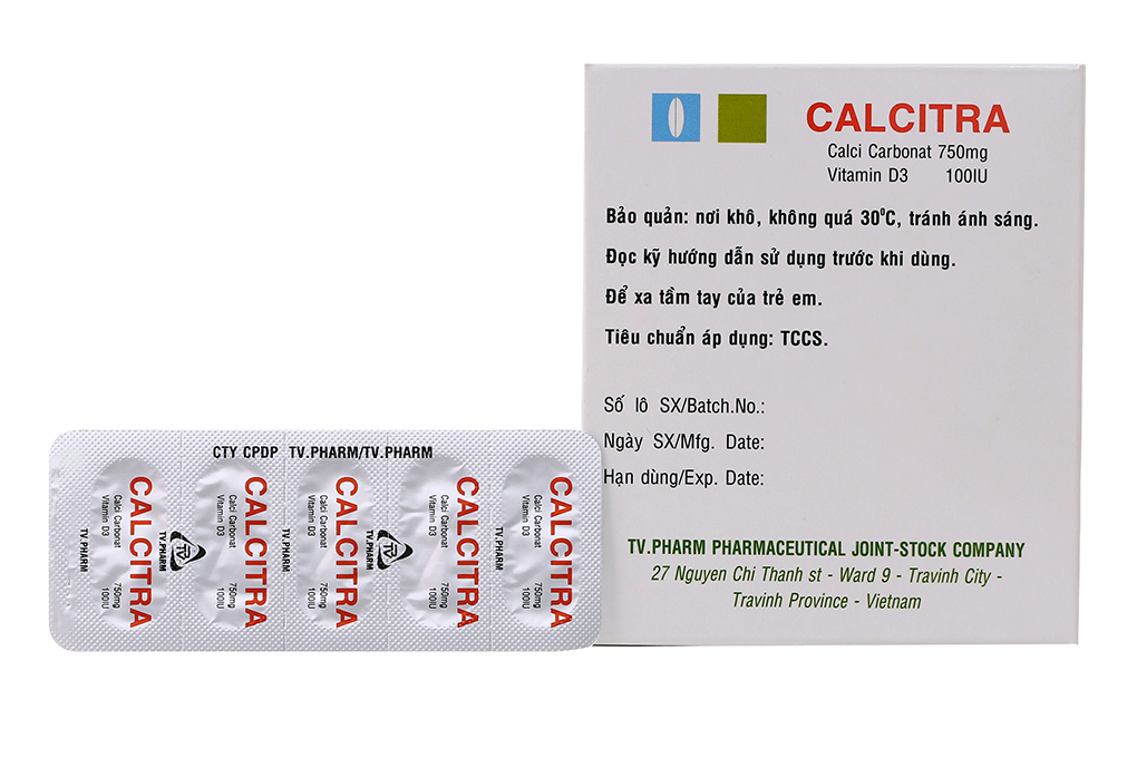 Calcitra bổ sung canxi, vitamin D3 (20 vỉ x 5 viên) - 08/2025 ...