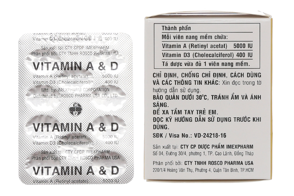 Vitamin A&D Imexpharm dự phòng thiếu hụt vitamin A và vitamin D (10 vỉ ...
