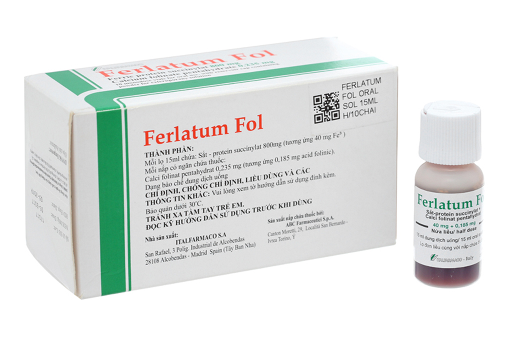 Dung dịch uống Ferlatum Fol phòng ngừa và trị thiếu sắt, folat (10 lọ x ...