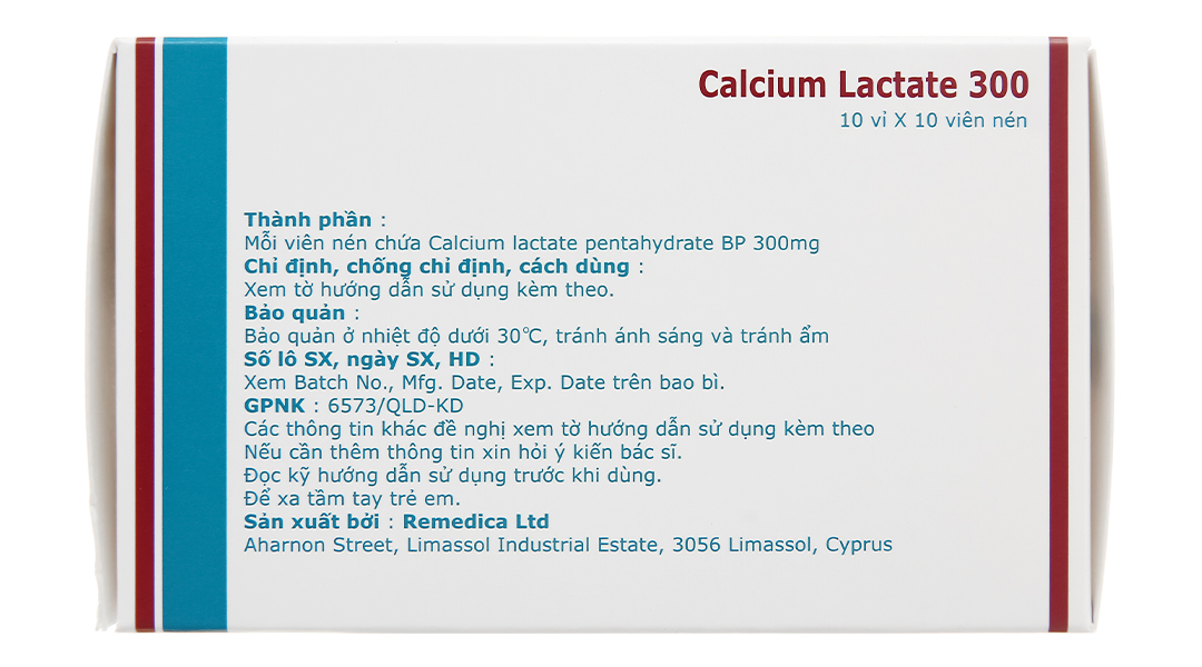 Calcium Lactate 300 trị loãng xương, còi xương (10 vỉ x 10 viên) - 12/ ...