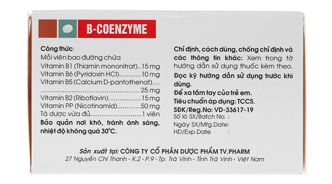 B-coenzyme bổ sung vitamin nhóm B, giảm suy nhược (10 vỉ x 10 viên ...