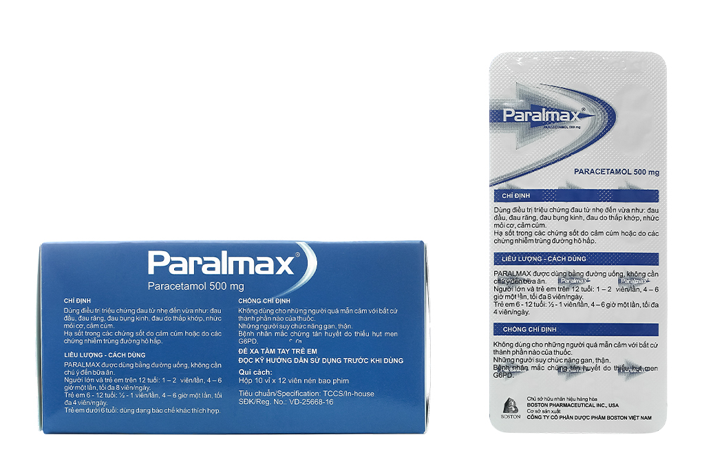 Paralmax 500mg giảm đau, hạ sốt từ nhẹ đến vừa (10 vỉ x 12 viên) - 08/ ...