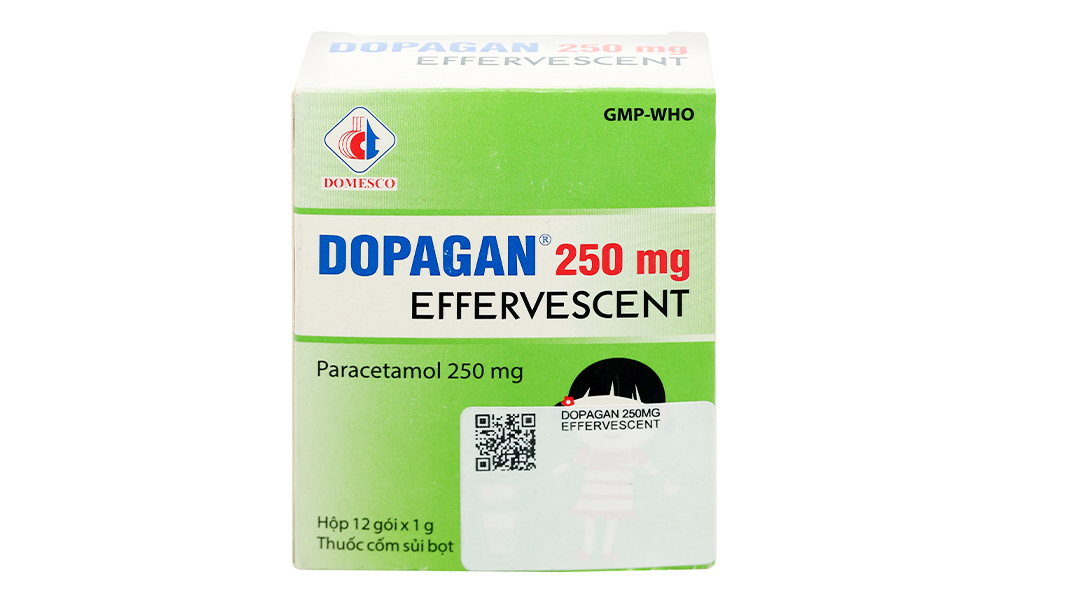 Thuốc cốm sủi bọt Dopagan 250mg Effervescent giảm đau, hạ sốt (12 gói x ...