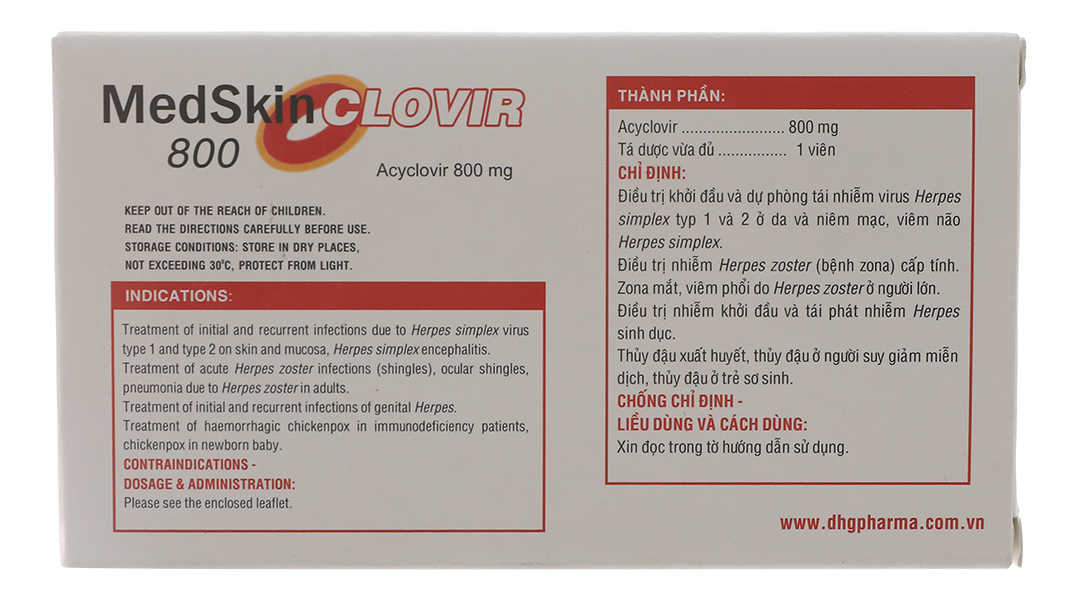 Medskin Clovir 800 thuốc trị và ngừa virus (3 vỉ x 10 viên) - 12/2024 ...