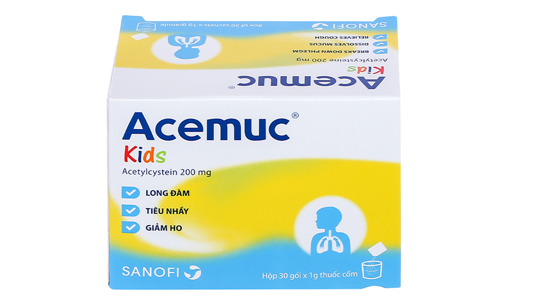 Thuốc Acemuc Kids 200mg tiêu chất nhầy, giảm ho, loãng đàm (hộp 30 gói ...