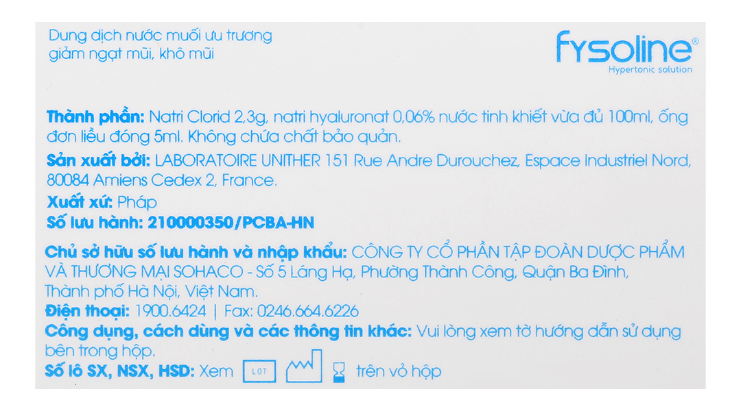 Nước muối sinh lý Fysoline Hypertonic solution giảm ngạt mũi, khô mũi ...