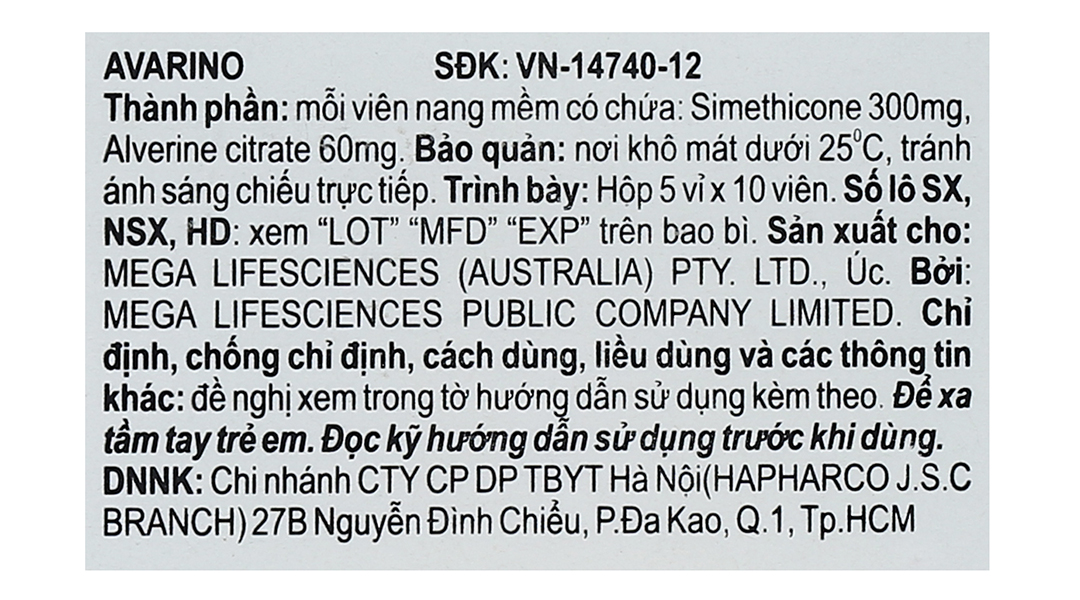 Thuốc Avarino trị triệu chứng rối loạn tiêu hóa, đầy hơi (5 vỉ x 10 ...