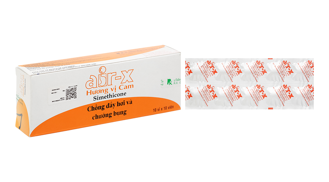Air-X 80mg hương vị cam trị đầy hơi và chướng bụng (10 vỉ x 10 viên) - 10/2025 | nhathuocankhang.com