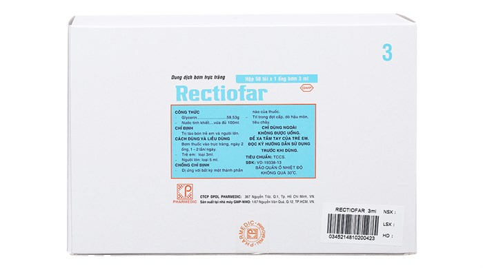 Dung dịch bơm trực tràng trị táo bón Rectiofar 3ml hộp 50 ống