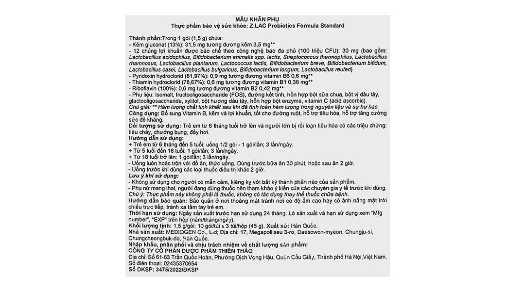 Thực phẩm bảo vệ sức khỏe Z:Lac Probiotics Formula Standard hộp 30 gói ...