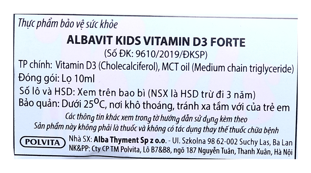 Albavit Kids Vitamin D3 Forte lọ 10ml - 10/2025 | nhathuocankhang.com