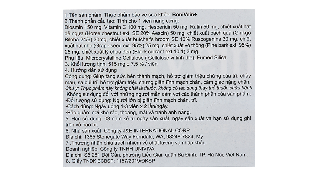 Boni Vein chai 30 viên - 09/2025 | nhathuocankhang.com