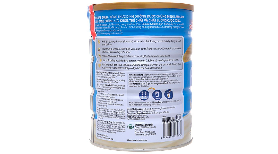 Sữa bột Ensure Gold Vani Ít Ngọt Lon 850G - 10/2025 | nhathuocankhang.com