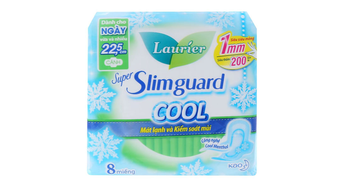 Băng vệ sinh Laurier Super Slimguard Cool siêu siêu mỏng có cánh gói 8 ...