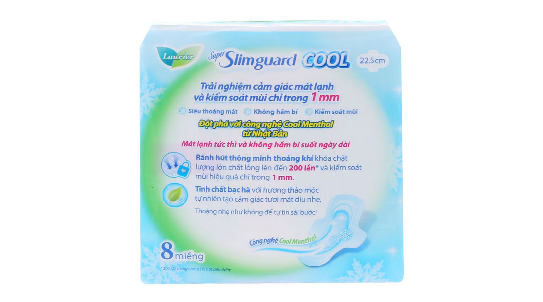 Băng vệ sinh Laurier Super Slimguard Cool siêu siêu mỏng có cánh gói 8 ...