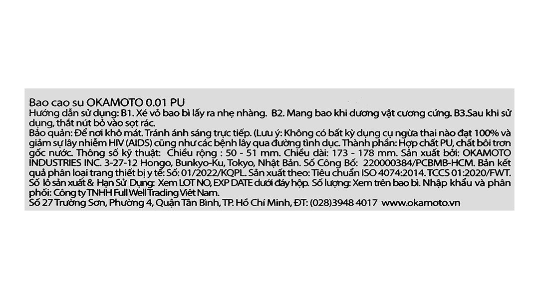Bao cao su Okamoto 0.01 PU siêu mỏng hộp 2 cái - 06/2025 | nhathuocankhang.com