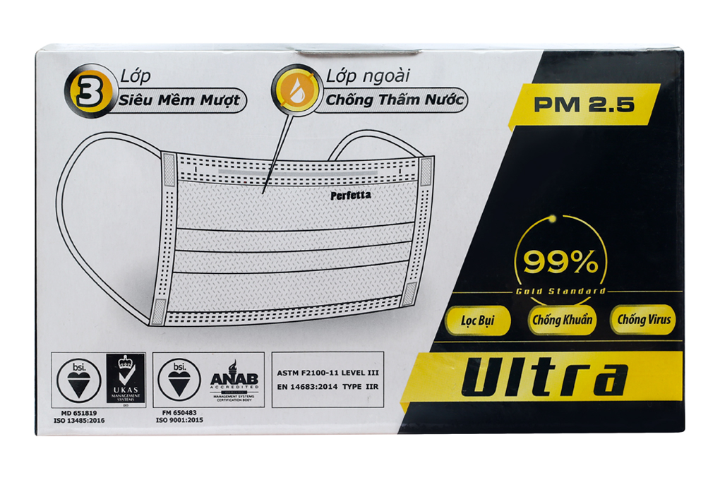 Khẩu trang y tế Perfetta Ultra 3 lớp màu trắng hộp 35 cái - 05/2026 ...